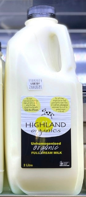 Highland Organics unhomogenised Full Cream Milk 2 litre – Going Organic